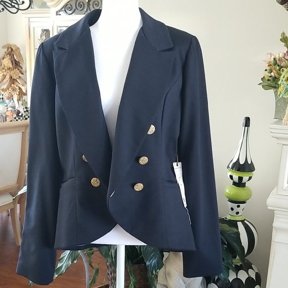 Willow & Clay | Jackets & Coats | Willow Clay Navy Blazer With Gold ...
